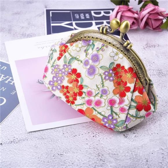 Bags | Canvas Coin Purse Floral Change Pouch Vintage Clutch Wallet With ...